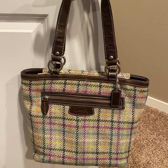 Coach | Bags | Coach Wool Leather Handbag | Poshmark